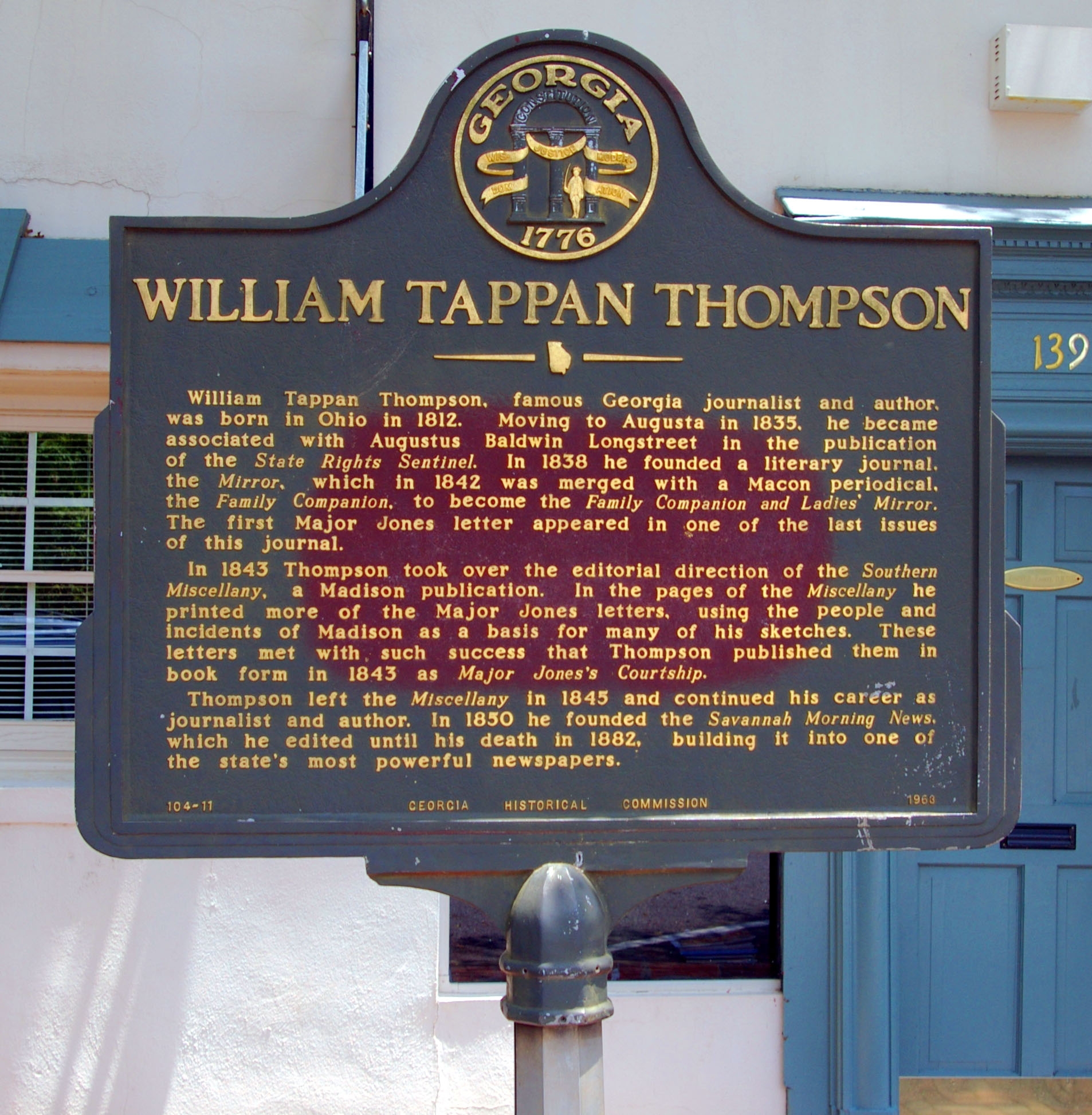 Marker Monday: William Tappen Thompson - Georgia Historical Society